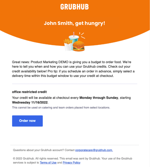 Creating Meal Credits - Grubhub Corporate Accounts