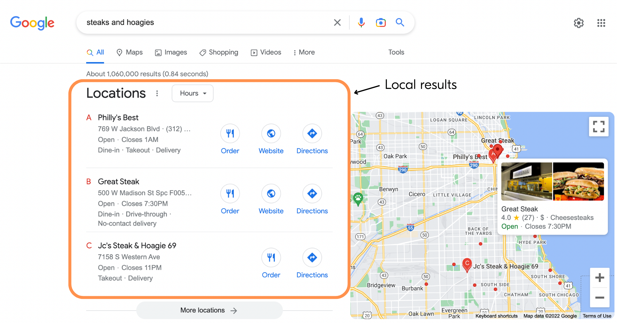 An exploration of Google Business link placements for restaurants | Grubhub